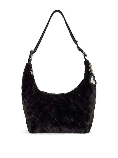 Pink Satin Nylon Hobo Bag - Black