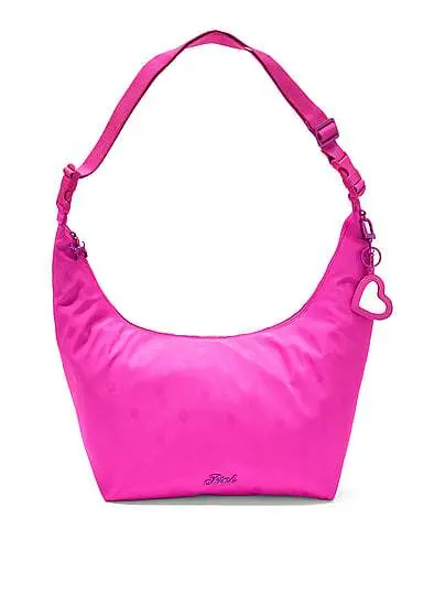 Pink Satin Nylon Hobo Bag - Pink