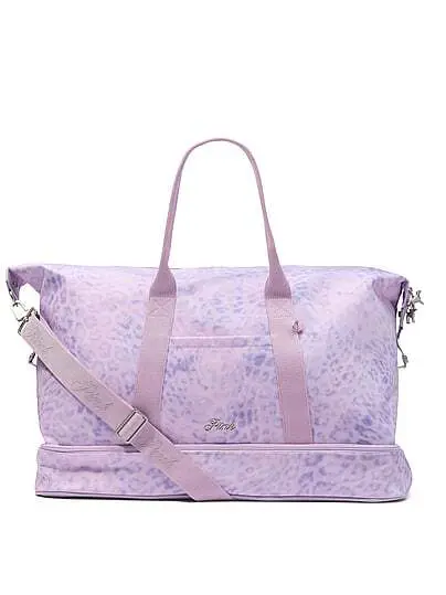 Pink Satin Nylon Travel Duﬄe Bag - Print