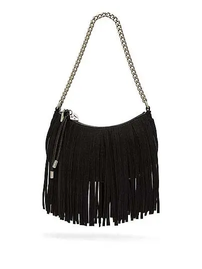 Pink Crescent Ruched Shoulder Bag - Black