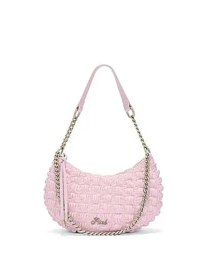Pink Crescent Ruched Shoulder Bag - Pink