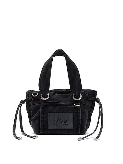 Pink Canvas Flat-bottom Mini Tote Bag - Black
