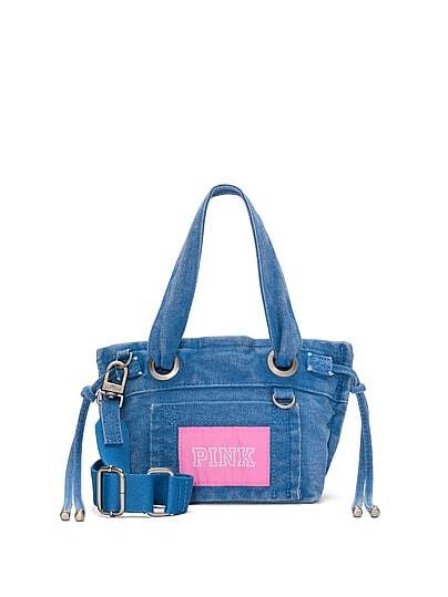 Pink Canvas Flat-bottom Mini Tote Bag - Blue
