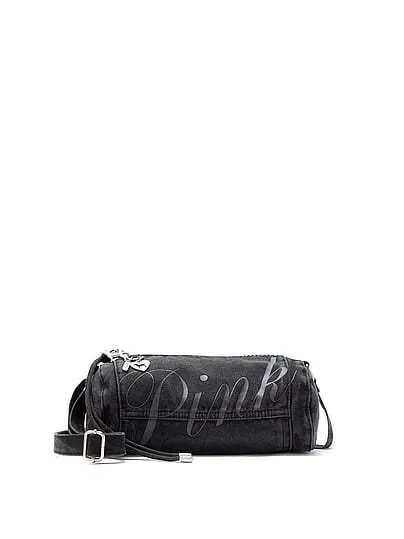 Pink Canvas Rolled Duffle Shoulder Bag - Black