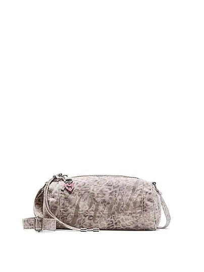 Pink Canvas Rolled Duffle Shoulder Bag - Print