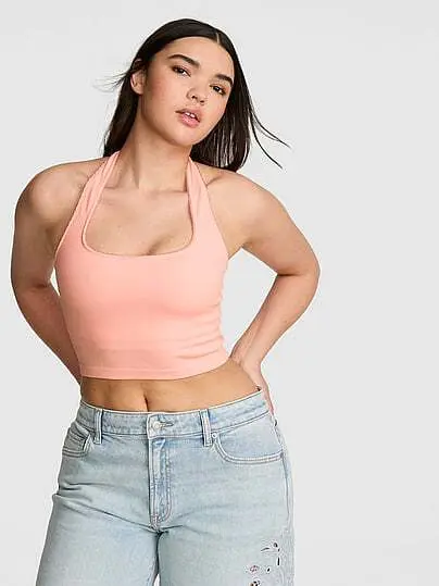 Pink Anywear Halter Cropped Tank - Orange
