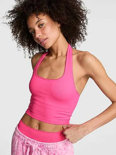 Pink Anywear Halter Cropped Tank - Pink