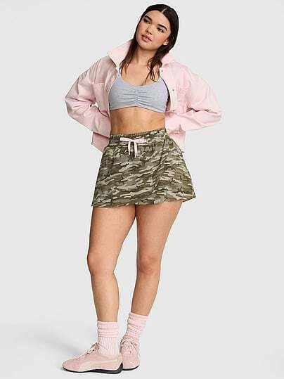 Pink Tech Woven Asymmetrical Skort - Print