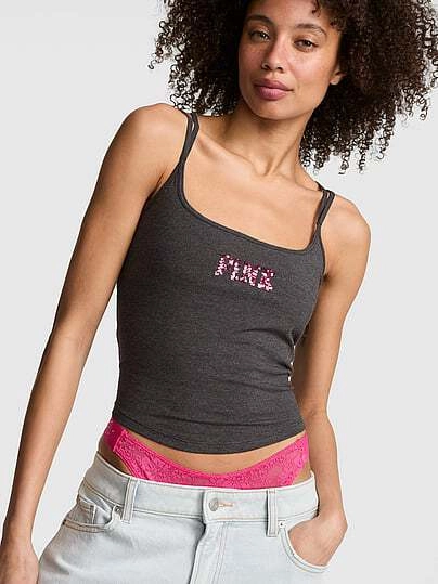 Pink All-day Cotton™ Strappy Tank Top - Grey
