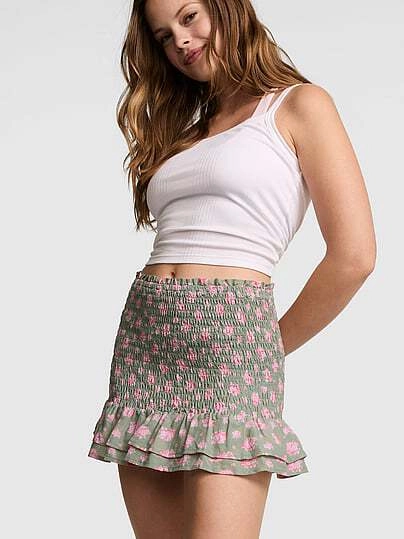 Pink Smocked Mini Skirt - Floral