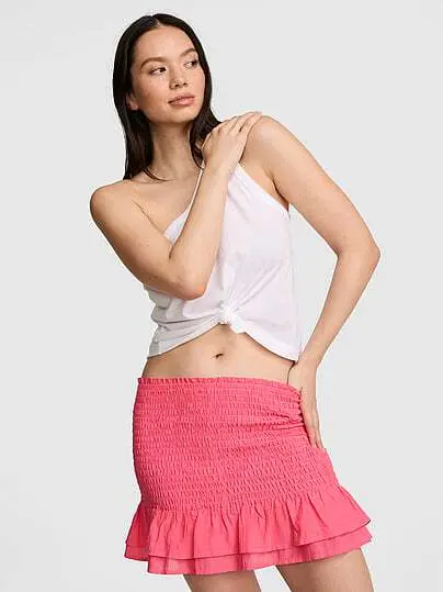 Pink Flirty Fit Smocked Mini Skirt - Pink