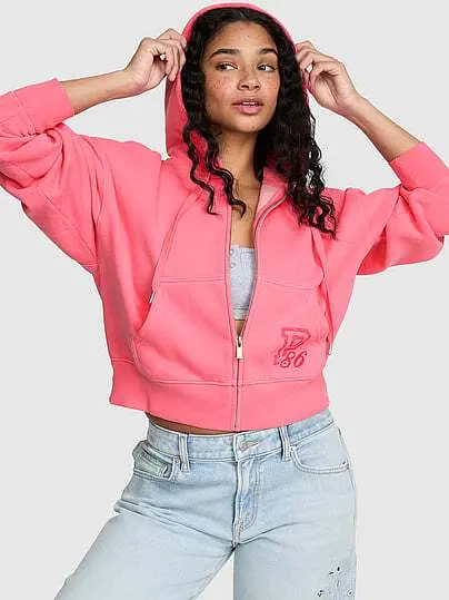Pink Campus Fleece™ Shrunken Full-zip Hoodie - Pink