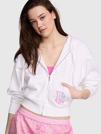 Pink Campus Fleece™ Shrunken Full-zip Hoodie - White,ivory