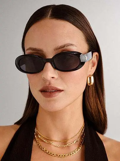 Pink Le Specs Work It Oval Sunglasses - Black