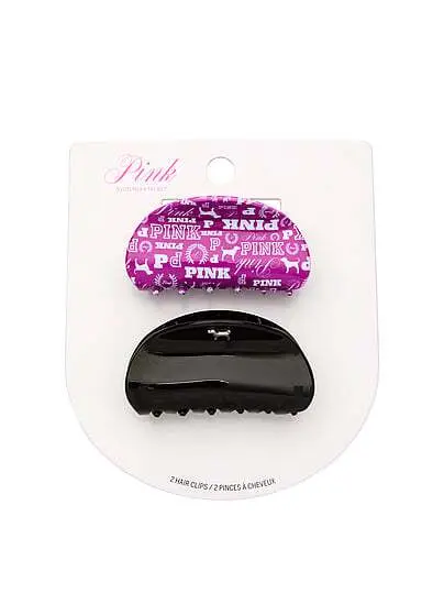 Pink 2-pack Rounded Hair Claw Clip Set - Print