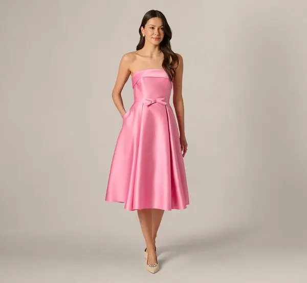 Adrianna Papell Strapless Bow-waist Midi Dress - Cherry Blossom