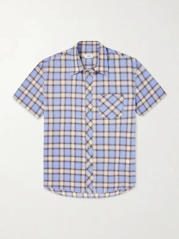 Versace Checked Cotton-poplin Shirt - Blue