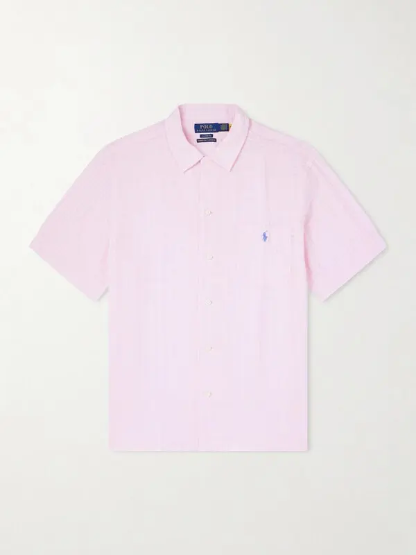 Polo Ralph Lauren Logo-embroidered Checked Linen And Cotton-blend Shirt - Pink