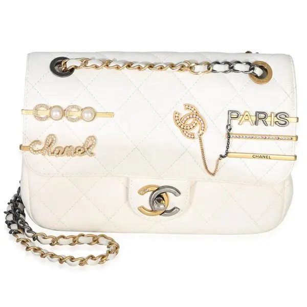 Chanel Quilted Lambskin Coco Clips Flap Bag - White