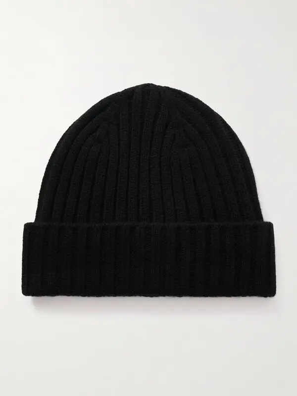 Mr P. Cairn Ribbed Cashmere Beanie - Black