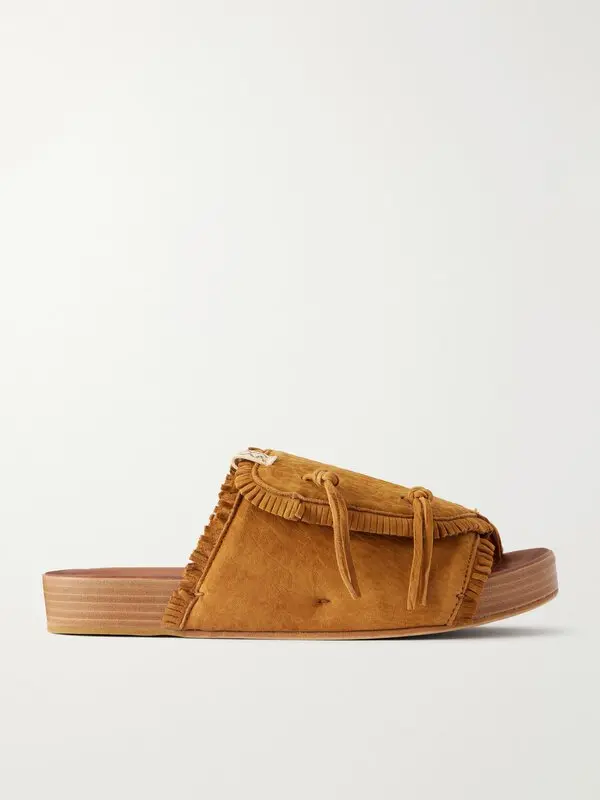 Visvim Christo Shaman Folk Suede Slides - Brown