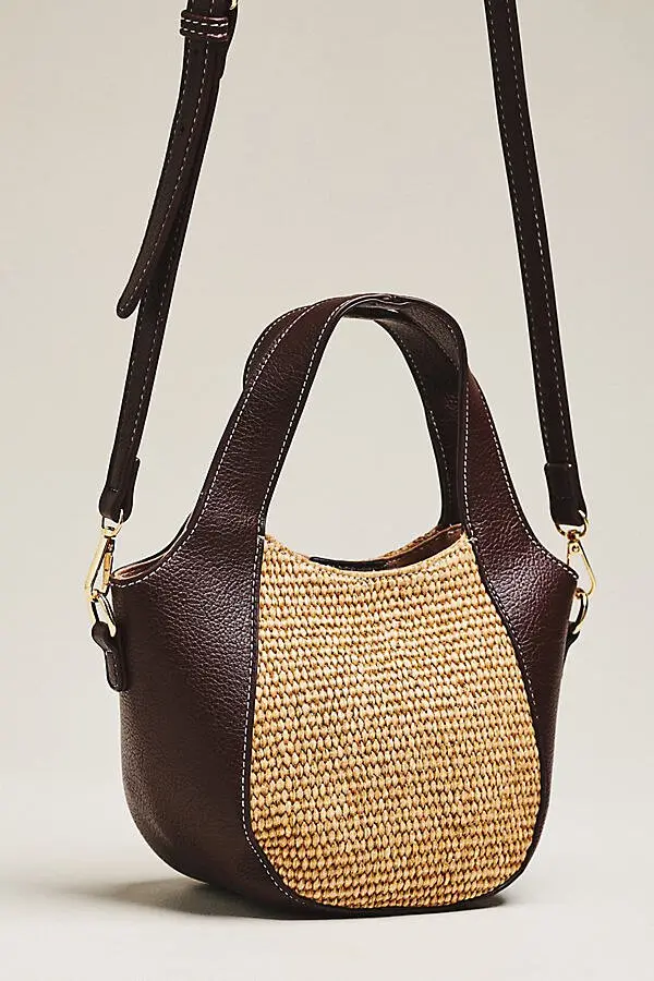 Anthropologie The Sonia Mini Slouchy Raffia Tote Bag - Chocolate