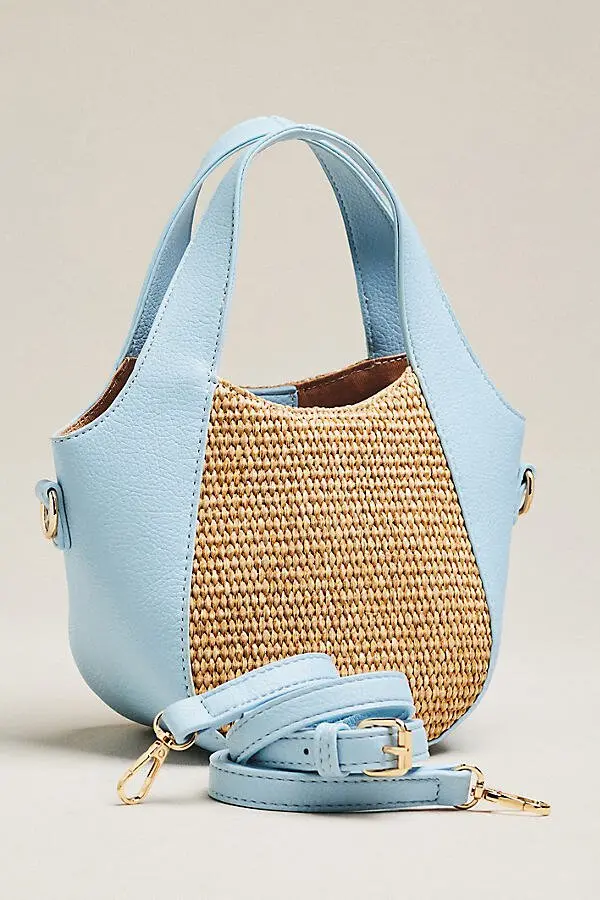Anthropologie The Sonia Mini Slouchy Raffia Tote Bag - Light Blue