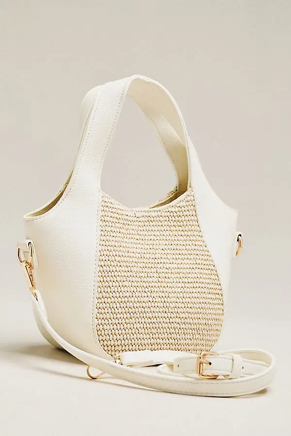 Anthropologie The Sonia Mini Slouchy Raffia Tote Bag - White