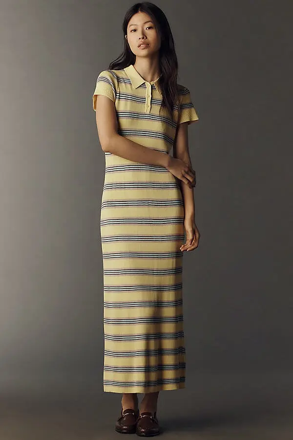 ROWING BLAZERS Striped Polo Maxi Dress - Yellow Stripe