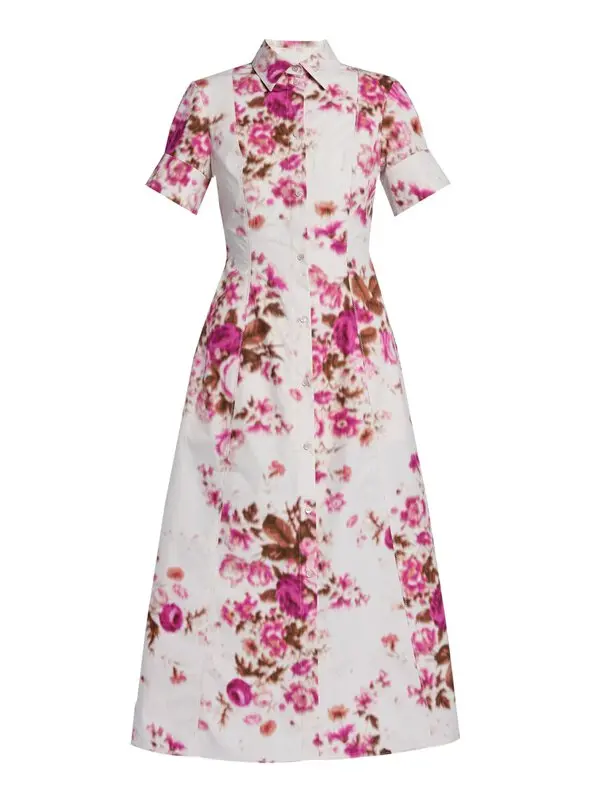 Erdem Floral Print Midi Shirt Dress - Pink