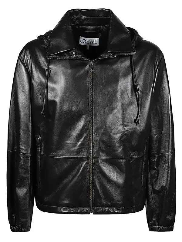 Loewe Leather Hooded Jacket - Black