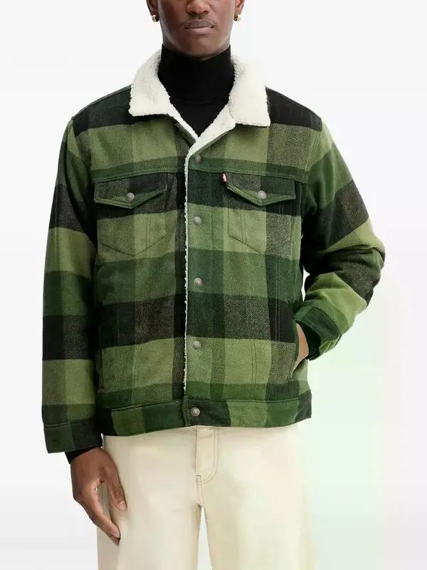 LEVI'S Check-pattern Shearling-collar Jacket - Green