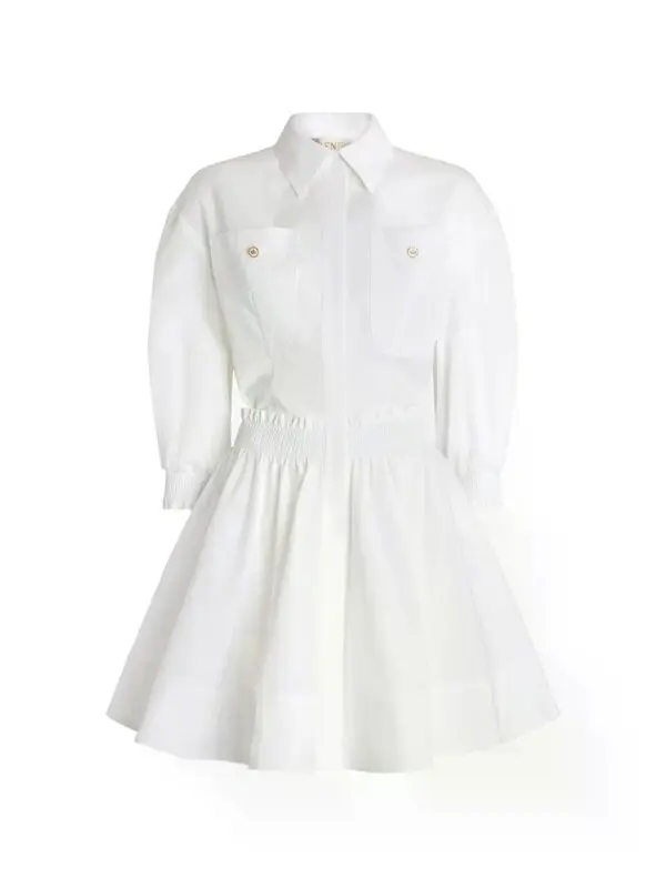 GENNY Pocket Shirred Dress - White