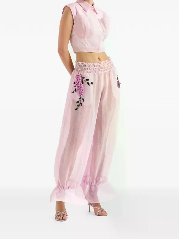 GENNY Floral Appliqué Ruffled Trousers