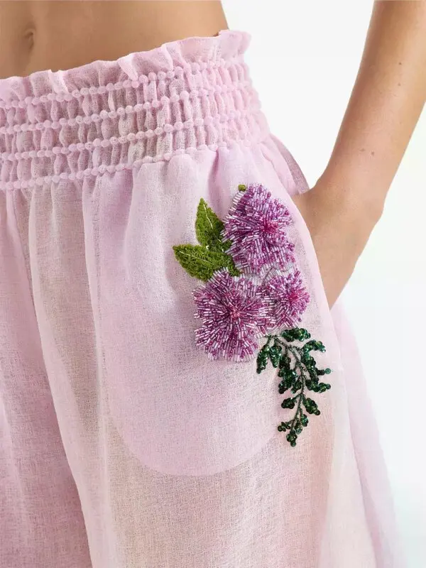 GENNY Floral Appliqué Ruffled Trousers