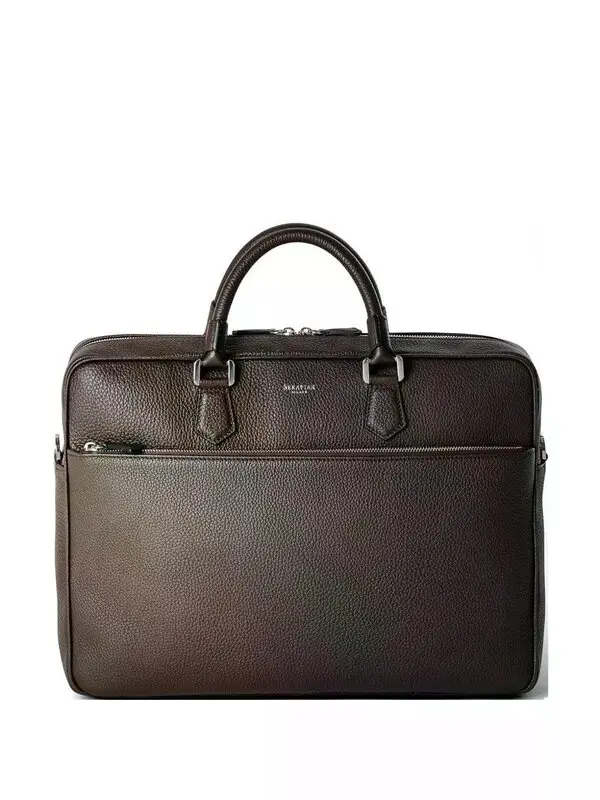 SERAPIAN Grainy Leather Briefcase - Brown