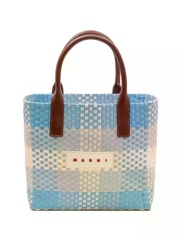 Marni Check-pattern Woven Tote Bag - Blue