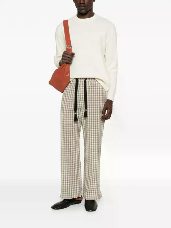 Nanushka Check-pattern Trousers With Tassel Detail - Neutrals