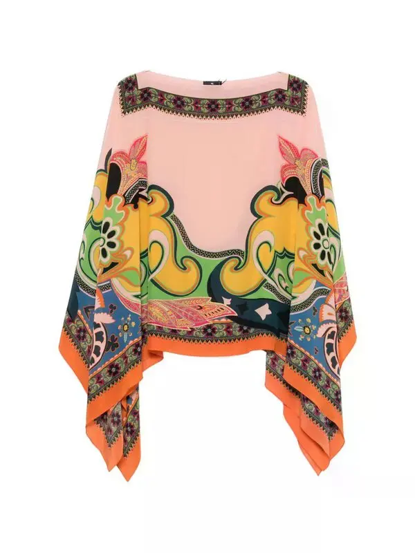 Etro Paisley-print Boat-neck Poncho - Pink