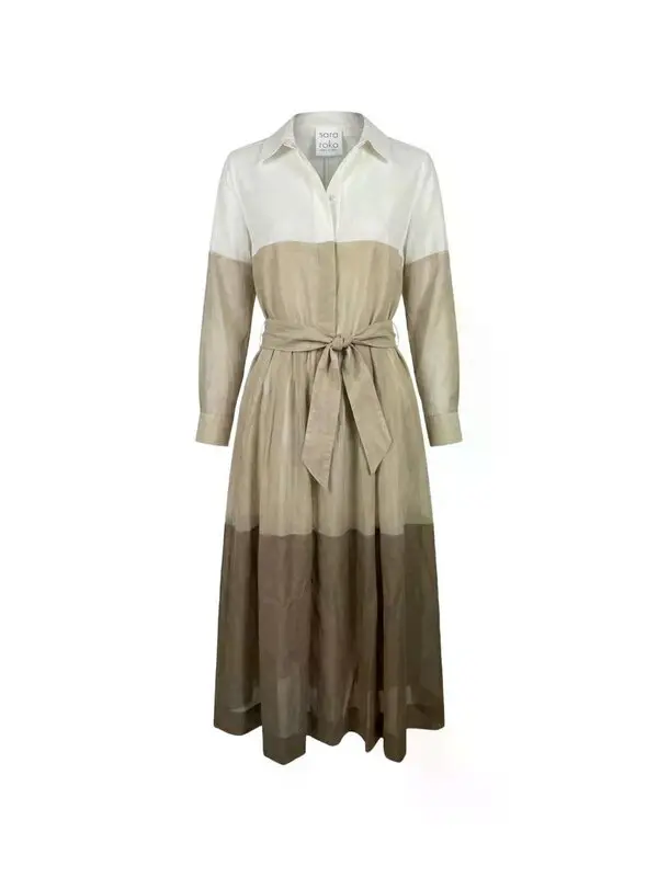 SARA ROKA Colourblock Belted Midi Dress - Neutrals