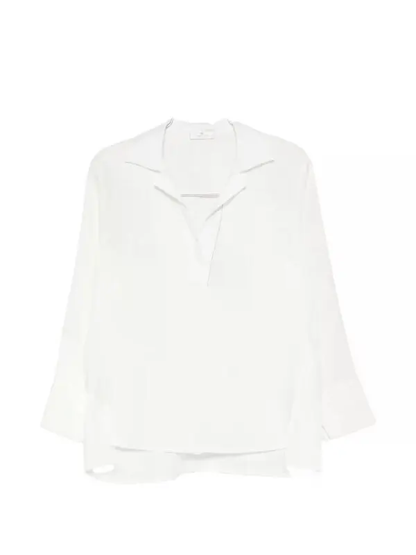 PANICALE Side-slit V-neck Blouse - White