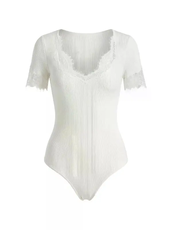 SELF-PORTRAIT Lace-trim Ribbed Bodies - White