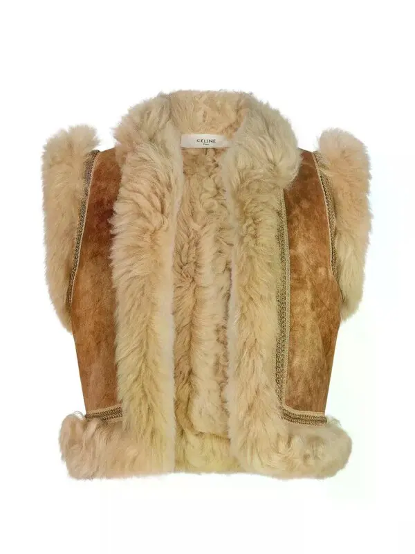 Celine Shearling Trim Waistcoat - Brown