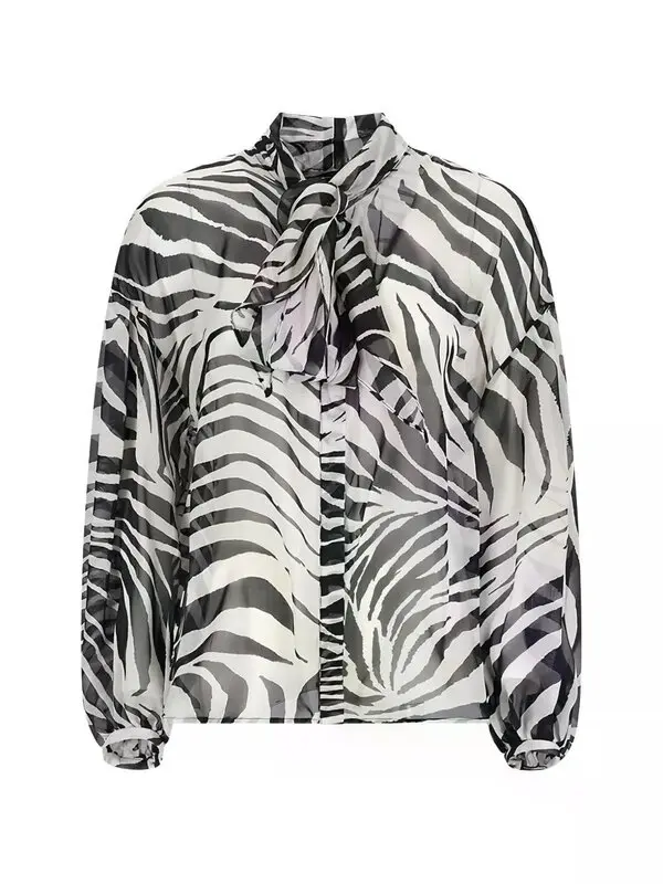 Max Mara Ballata Zebra-print Pussy-bow Blouse - White