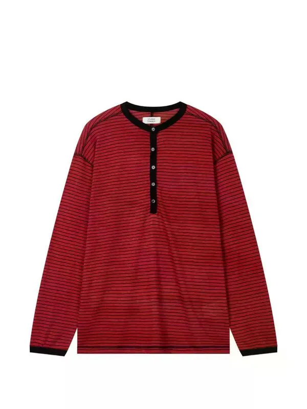 STUDIO TOMBOY Striped Henley-neck T-shirt - Red