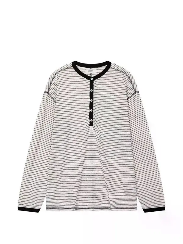 STUDIO TOMBOY Striped Henley-neck T-shirt - Neutrals