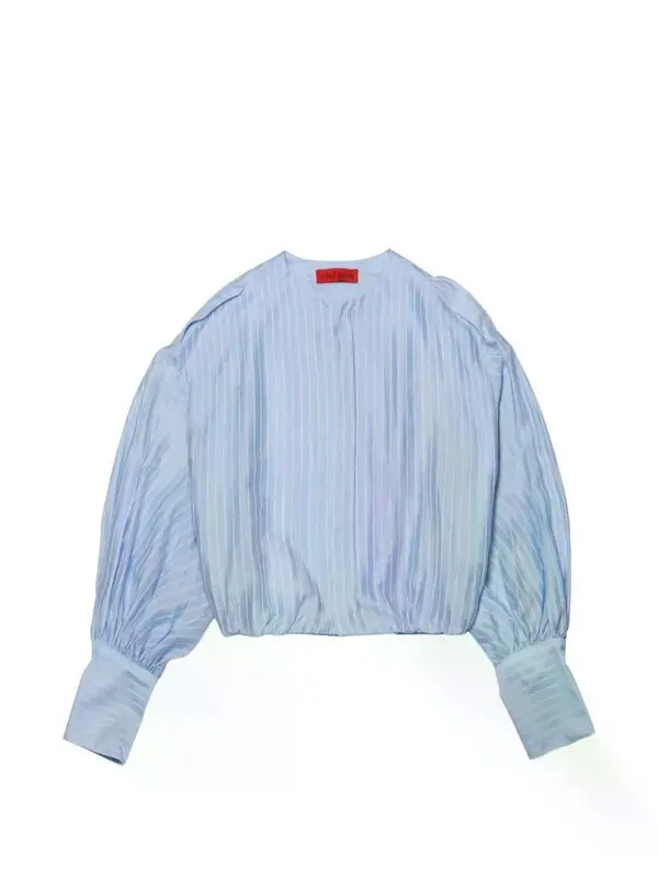 THELATEST Striped Puff-sleeve Blouse - Blue