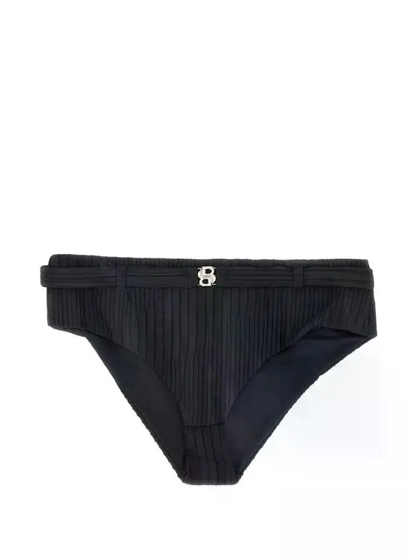 BOSS Pleated Bikini Bottom With Monogram Detail - Black