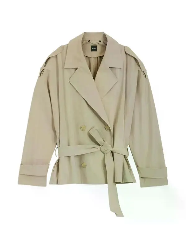 BOSS Double-breasted Belted Coat - Neutrals