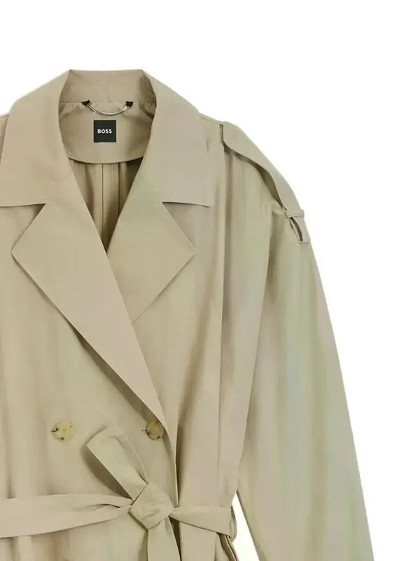 BOSS Short Belted Cotton Poplin Coat - Neutrals